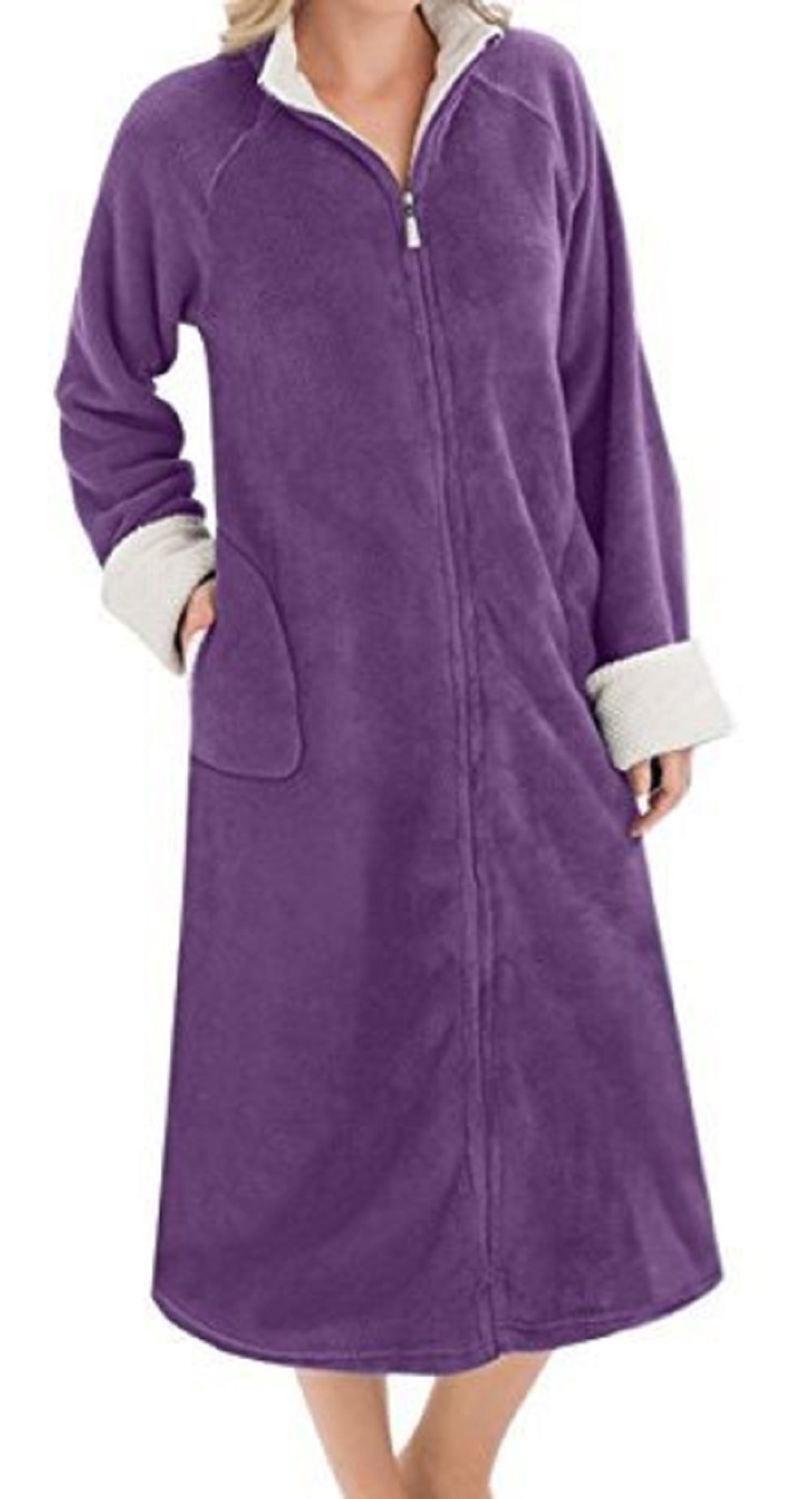 Ezi Women's Zip Front Plush Fleece Velour House Lounge Robe - Walmart.com