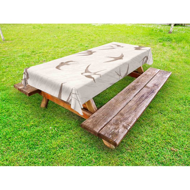 Birds Outdoor Tablecloth, Flying Bird Swallow Vintage Design ...