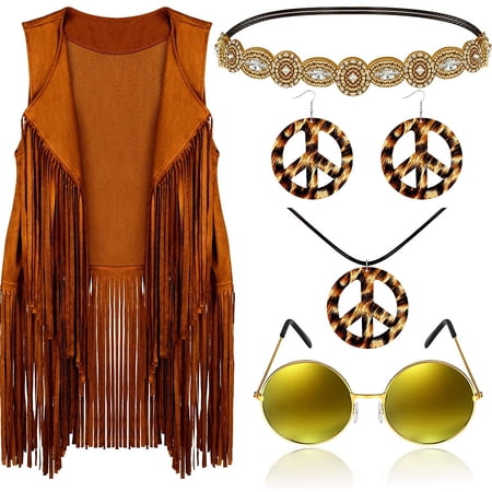 6 Pieces 60s 70s Hippie Costume Accessories Peace Sign Boho Set ...