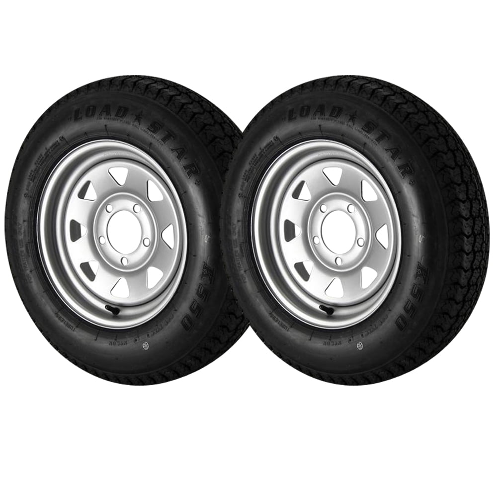 2 Pack - ST175/80D13 Loadstar Trailer Tire LRC on 5 Bolt Silver Spoke ...