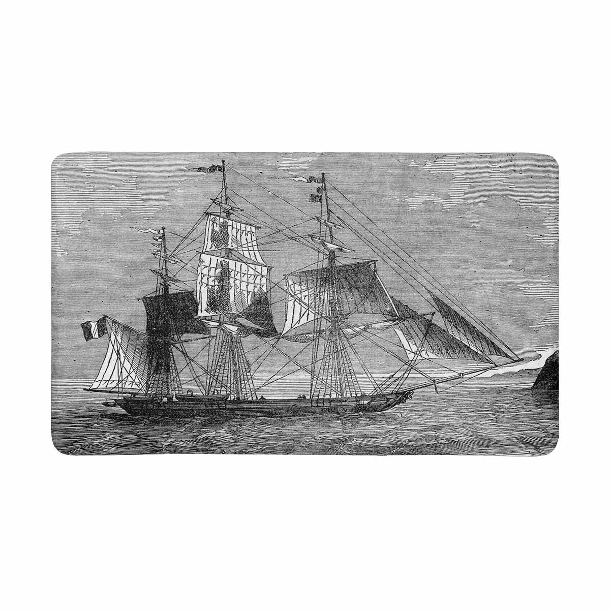 MKHERT Vintage Sailing Ship Engraved Illustration Black Doormat Rug ...