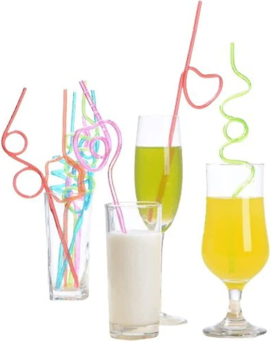 10 Pieces Random Reusable Pet Plastic Silly Straws Drinking Straws ...
