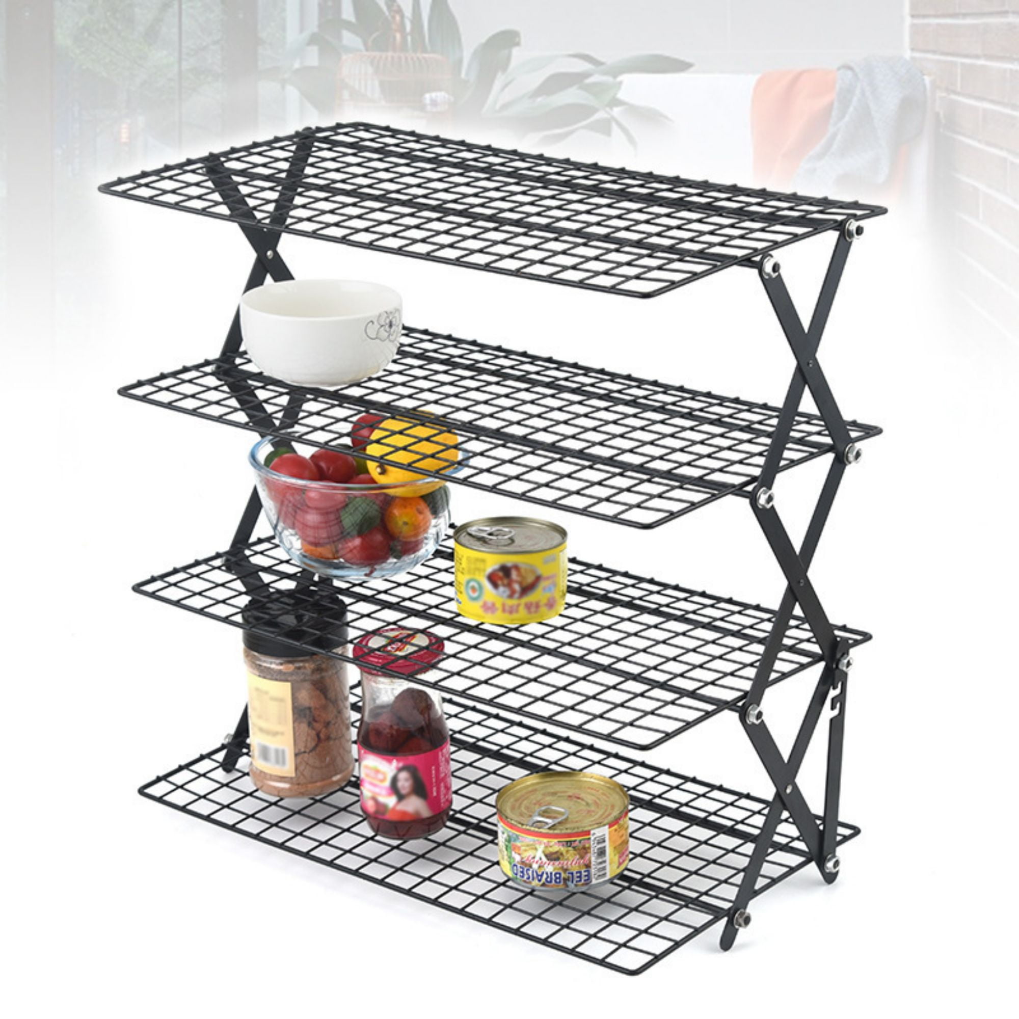 Holocky 4 Tiers Foldable Camping Storage Shelf Metal Free Standing ...