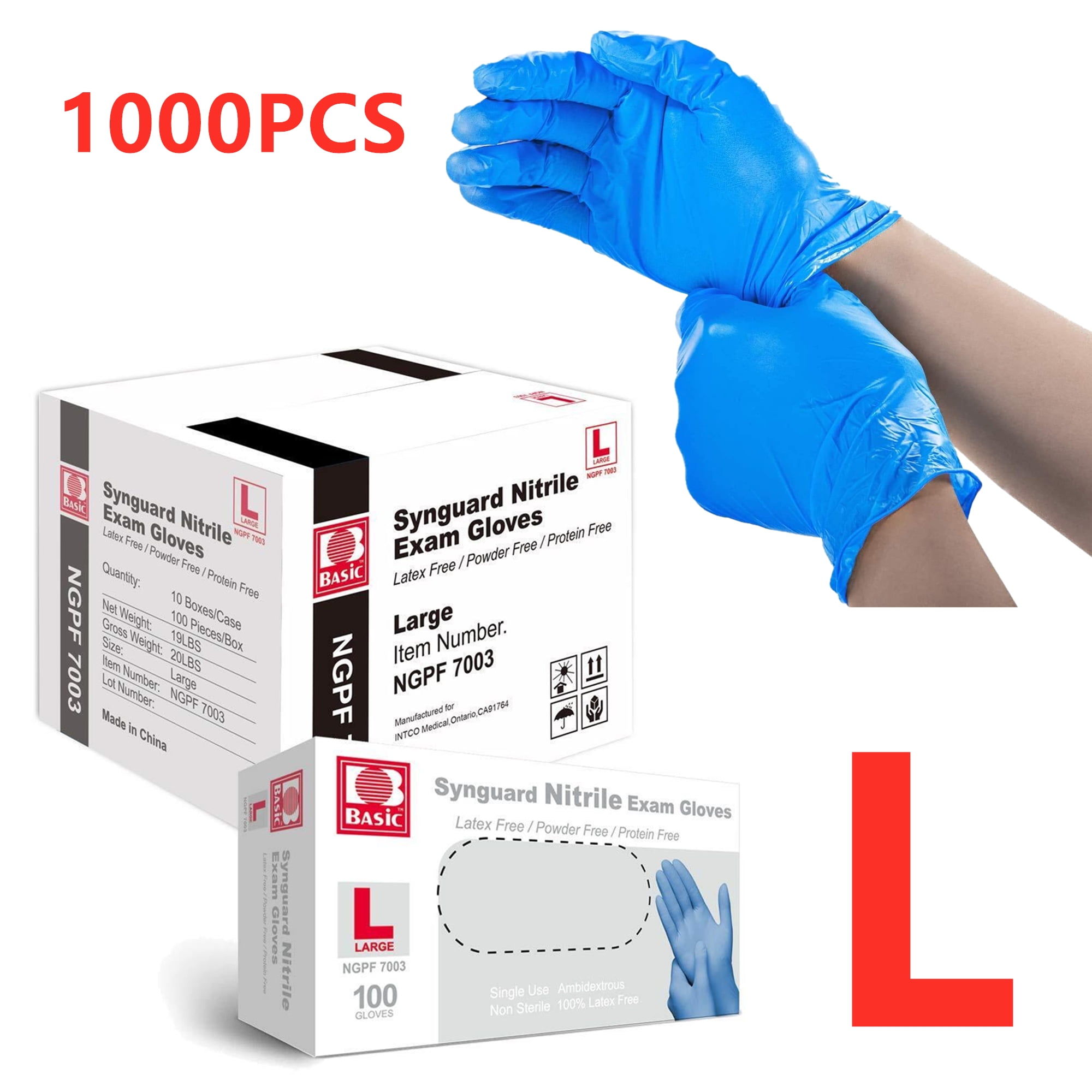 INTCO 1000pc Large Size Medical Disposable Synguard Nitrile Exam Gloves ...