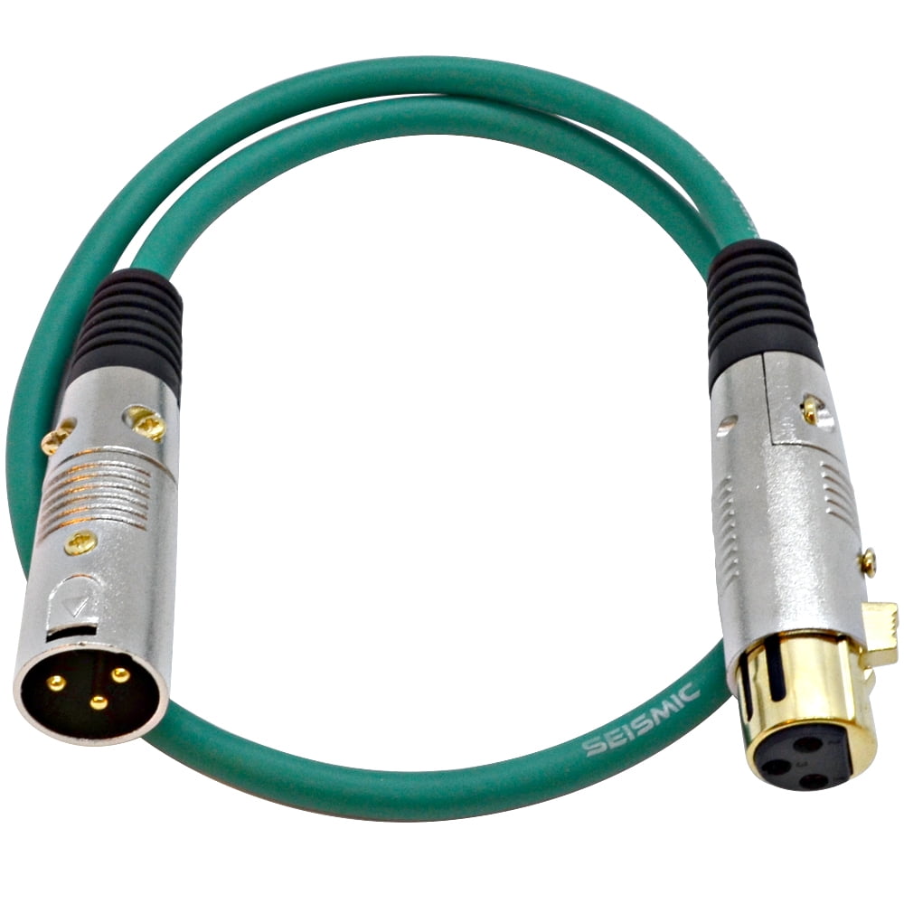 seismic audio premium 2 foot green xlr patch cable cord - 3 pin xlrf to ...