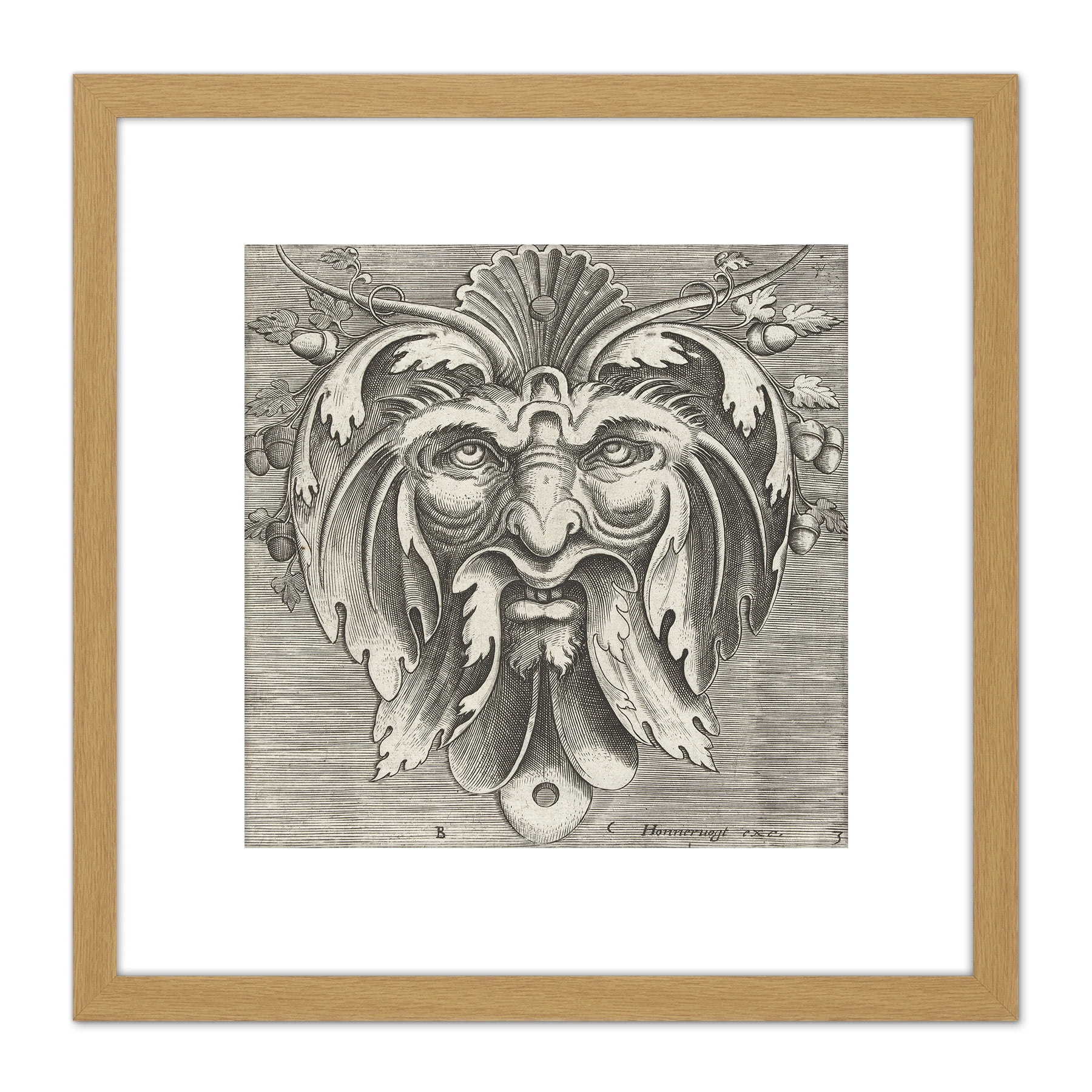 Huys 1555 Decorative Ornamental Mask Design Engraving 8X8 Inch Square ...