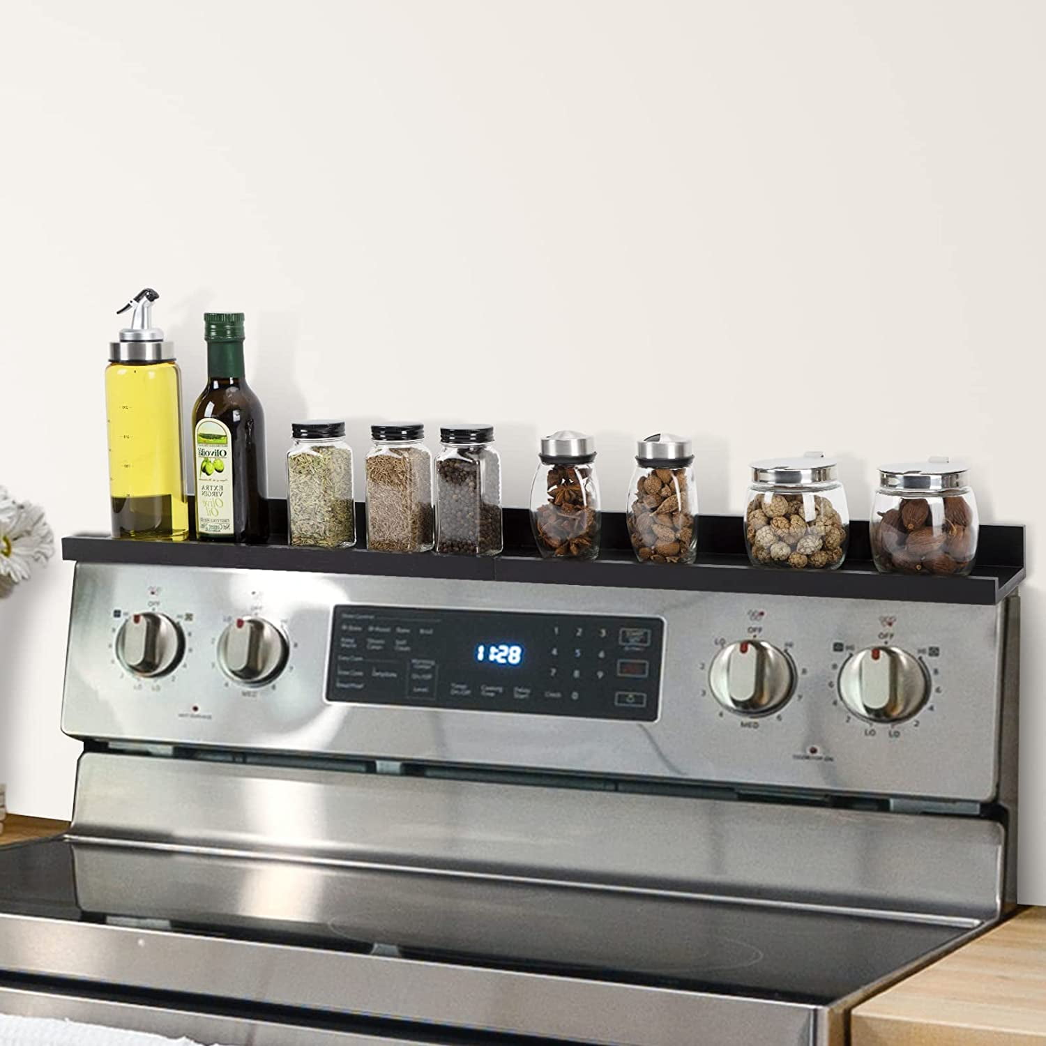 Stove Magnetic Shelf for Kitchen organizer，Bamboo Kitchen Shelf for ...