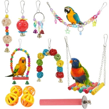 Bird Toys Bird Perch Parakeet Toys with Bell Colorful Bird Chewing ...