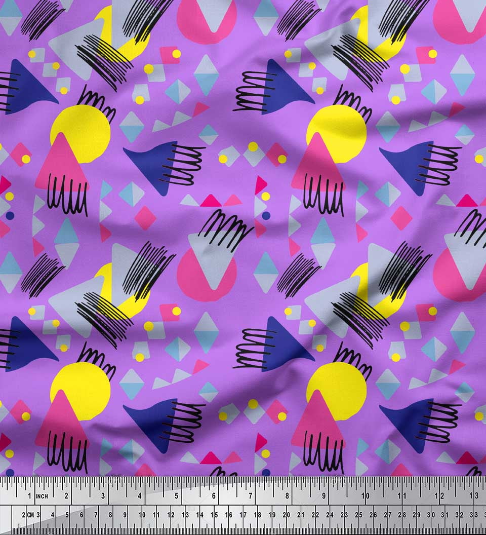 Soimoi Purple Velvet Fabric Circle & Triangle Geometric Fabric Prints ...