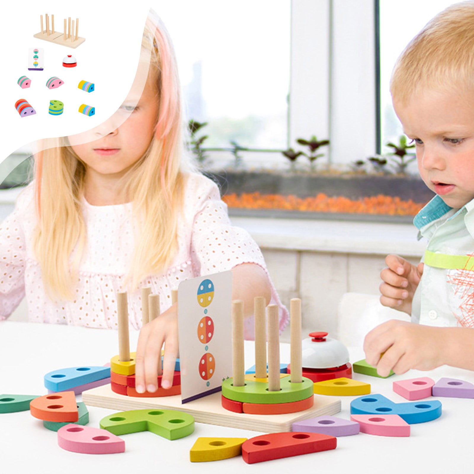 Geometric Shape Match Board 4-Set Column Puzzle Blocks Shape Sorting ...