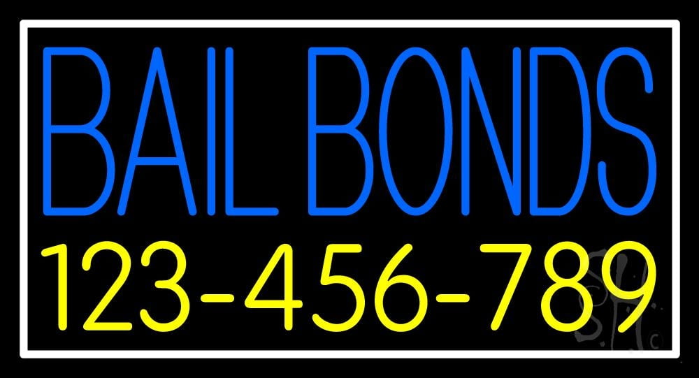 Blue Bail Bonds With Number LED Neon Sign 13 x 24 - inches, Black ...