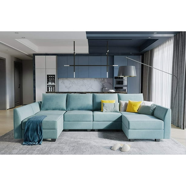 HONBAY Modular Sectional Fabric Sofa U Shaped Sleeper Couch 4-Seat ...