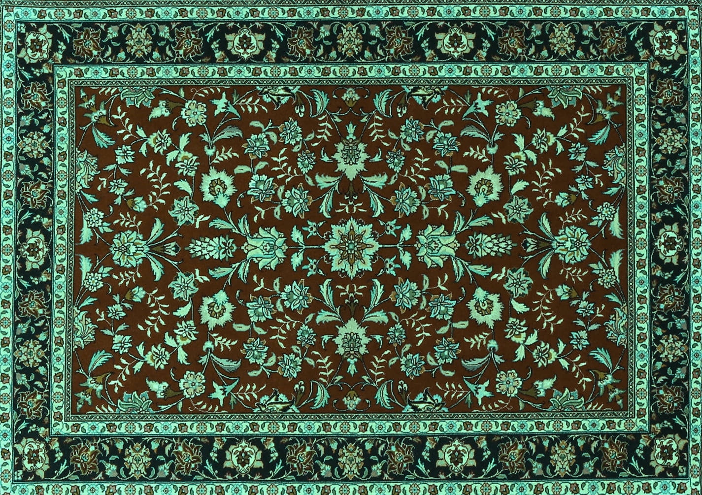 Ahgly Company Machine Washable Indoor Rectangle Persian Turquoise Blue ...