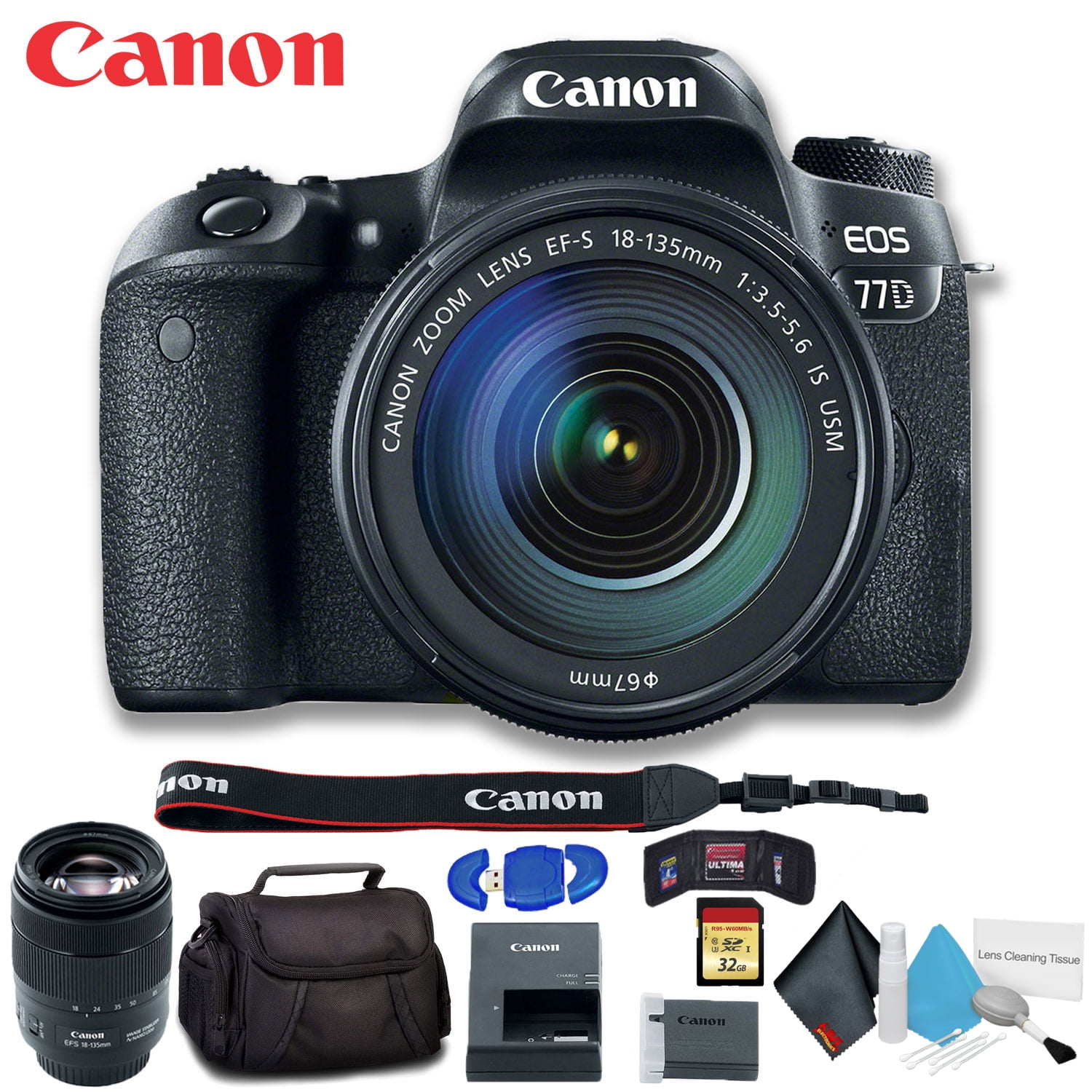 Canon EOS 77D DSLR Camera with 18-135mm USM Lens (Intl Model) Deluxe ...