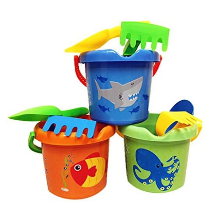 charmed Kids Beach Sand Toy Buckets pails Set with rakes, and Scoops ...