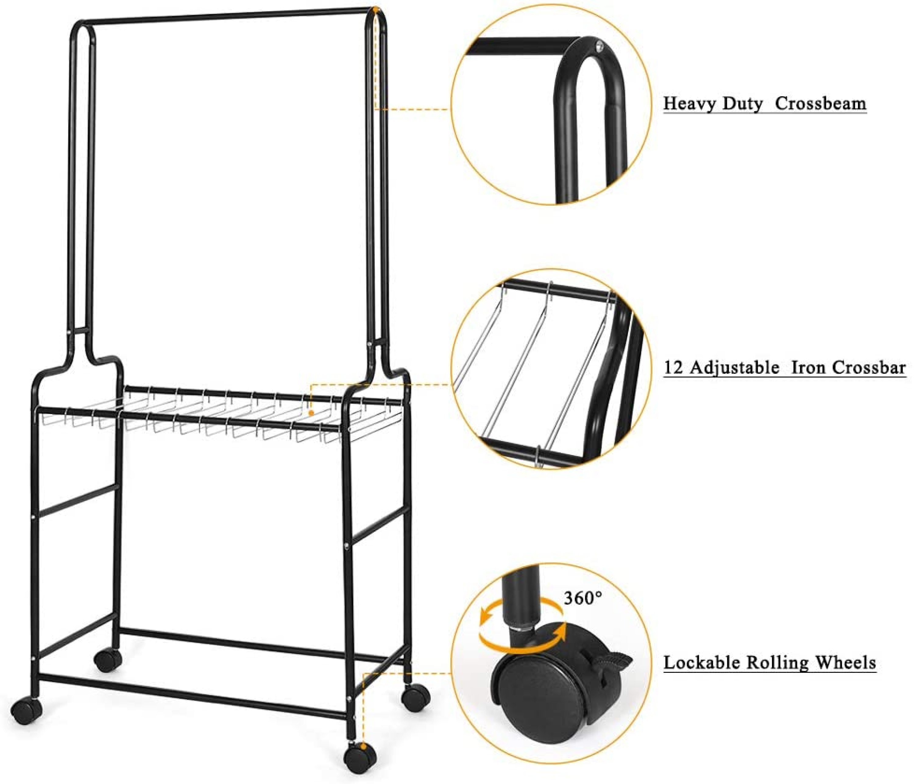 2-layer Heavy-duty Trousers Rolling Trolley Clothes Rail, Hanger ...