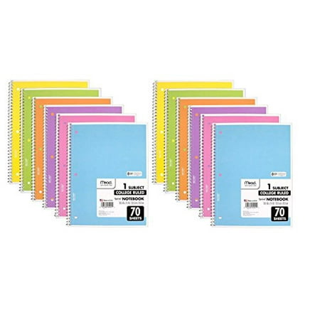 Mead Spiral Notebook, 12 Pack of 1-Subject College Ruled Spiral Bound ...