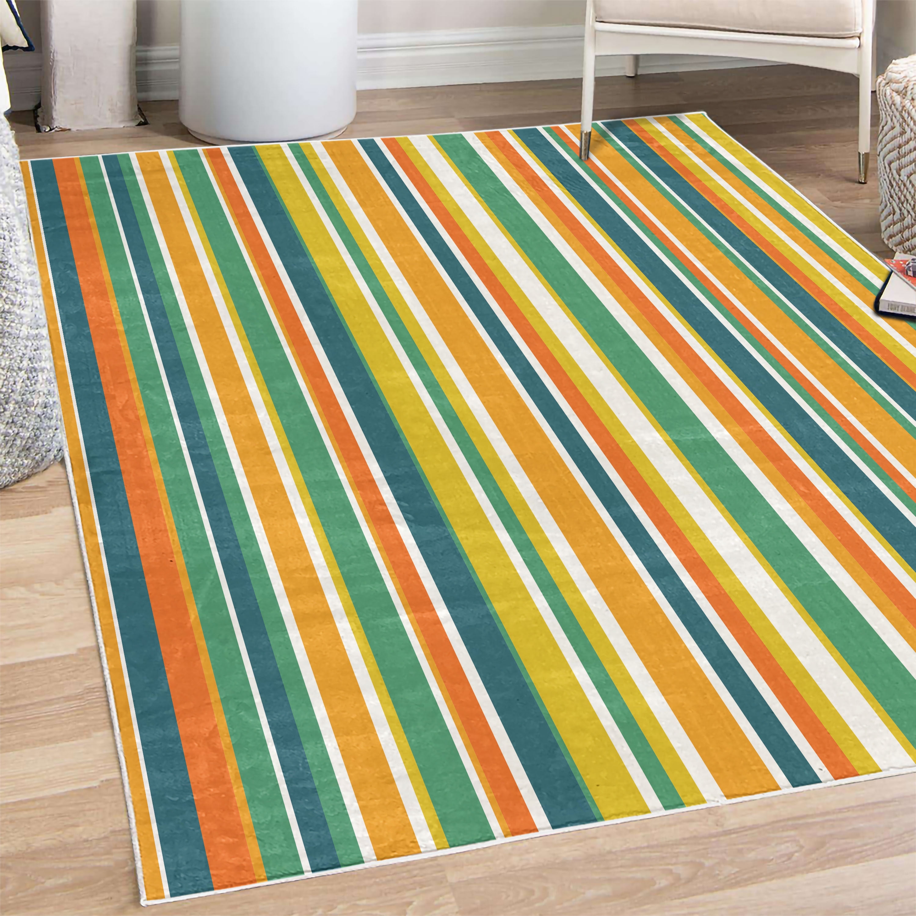 Pastel Decorative Rug, Vertically Striped Pattern Different Color ...