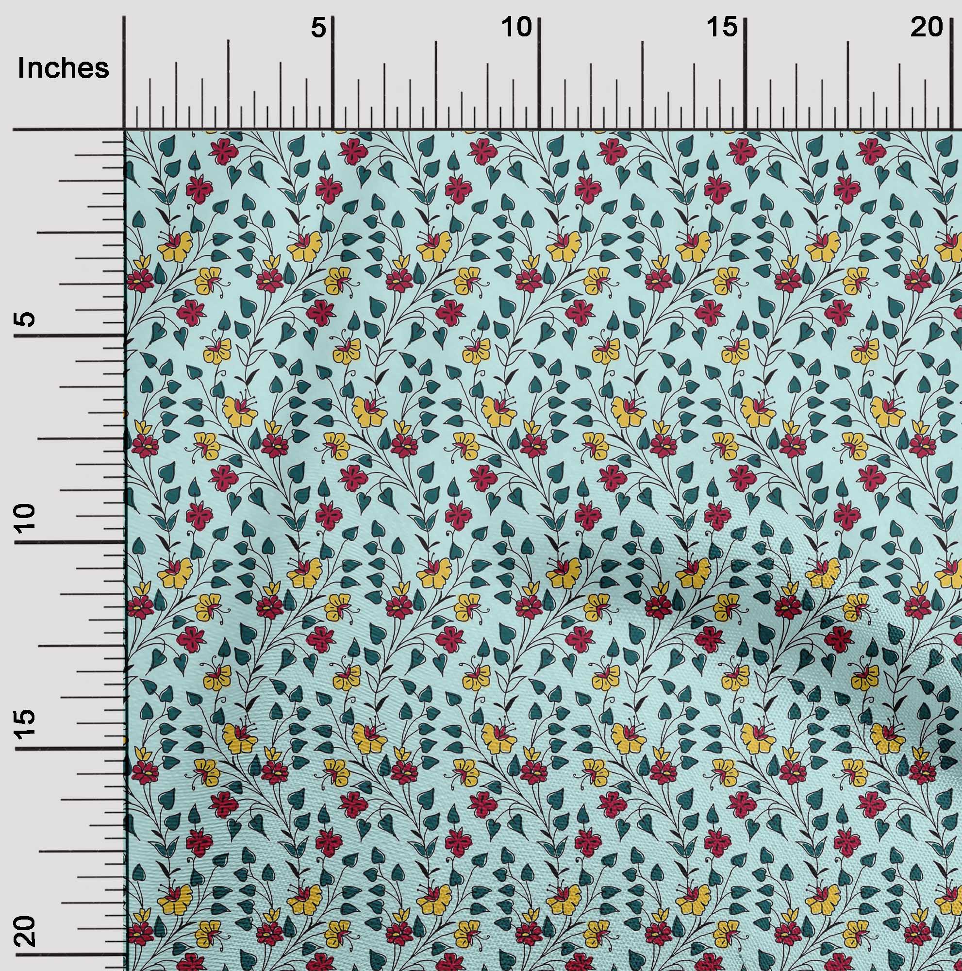 oneOone Silk Tabby Fabric Leaves & Floral Block Print Fabric By Yard 42 ...
