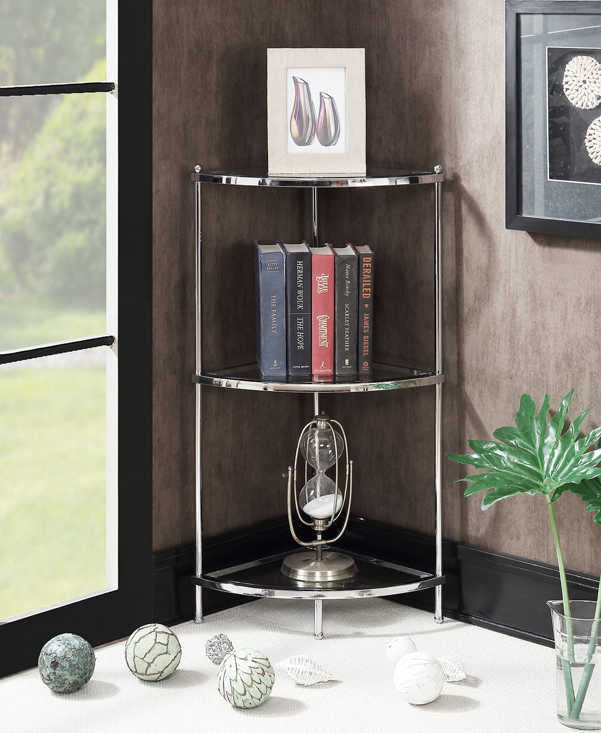 Convenience Concepts Royal Crest 3 Tier Glass Corner Shelf, Chrome ...