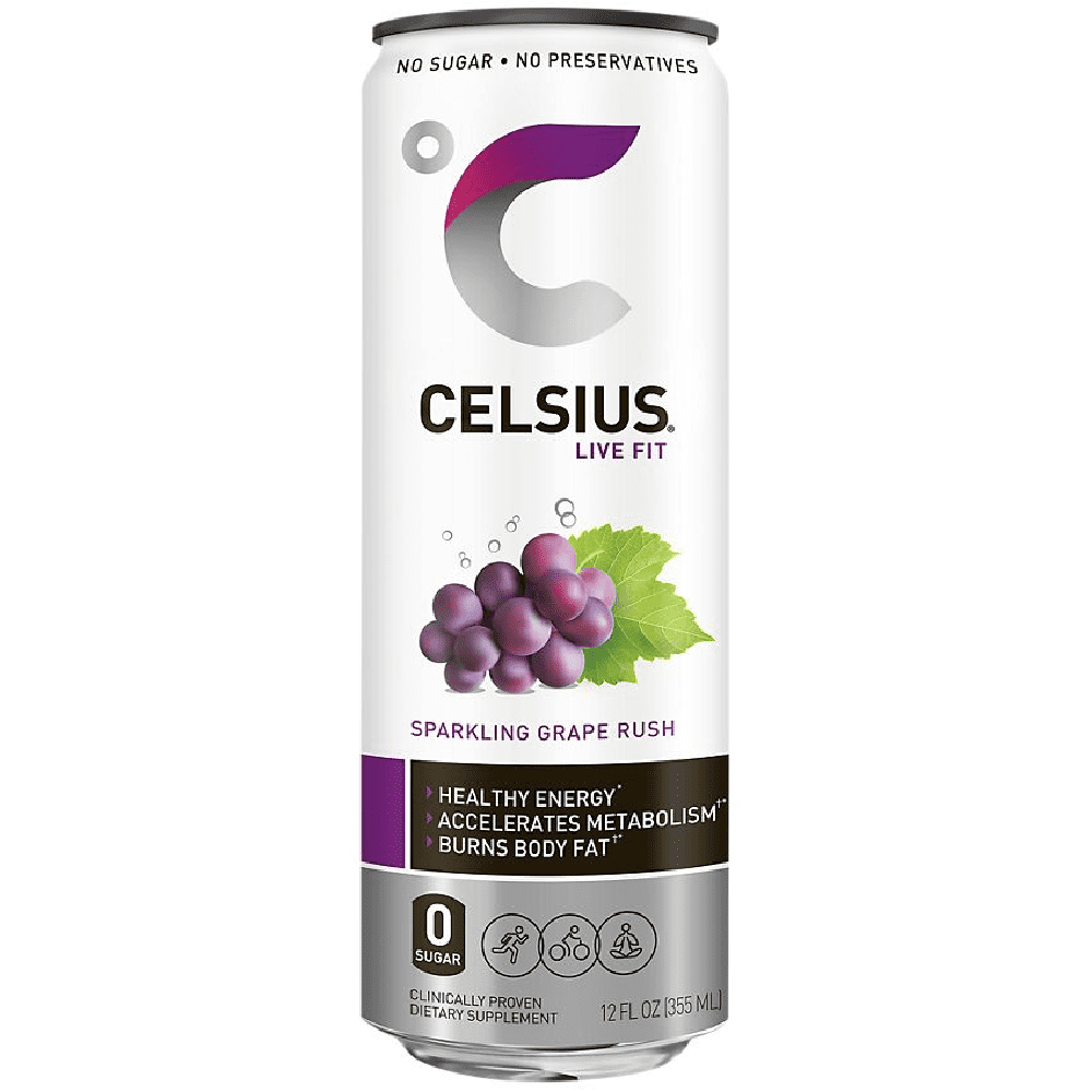 Celsius Sparkling Grape Rush Energy Drink No Sugar No Preservatives, 12 oz [Pack of 12 ...