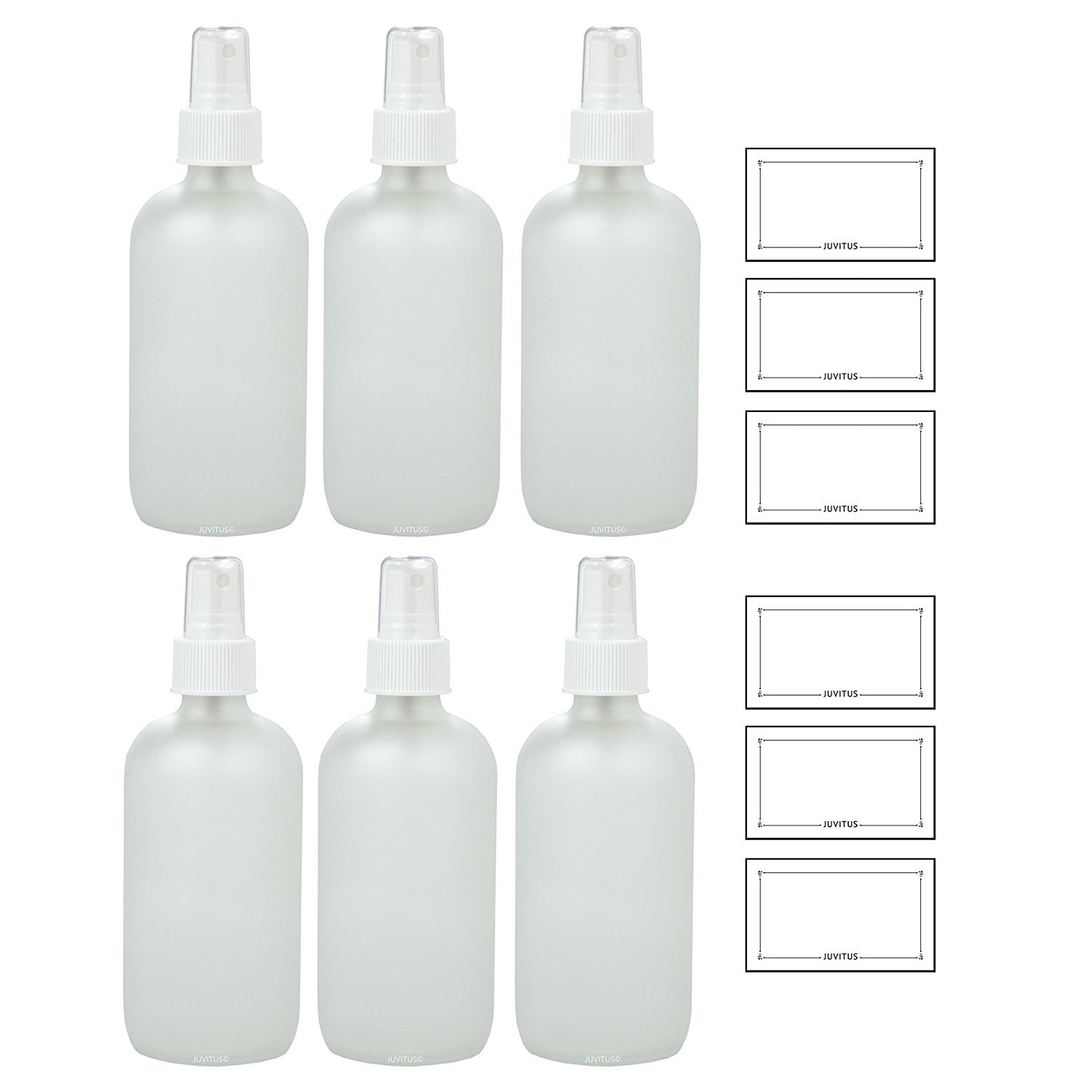 8 oz Frosted Clear Glass Boston Round Bottle with White Fine Mist ...