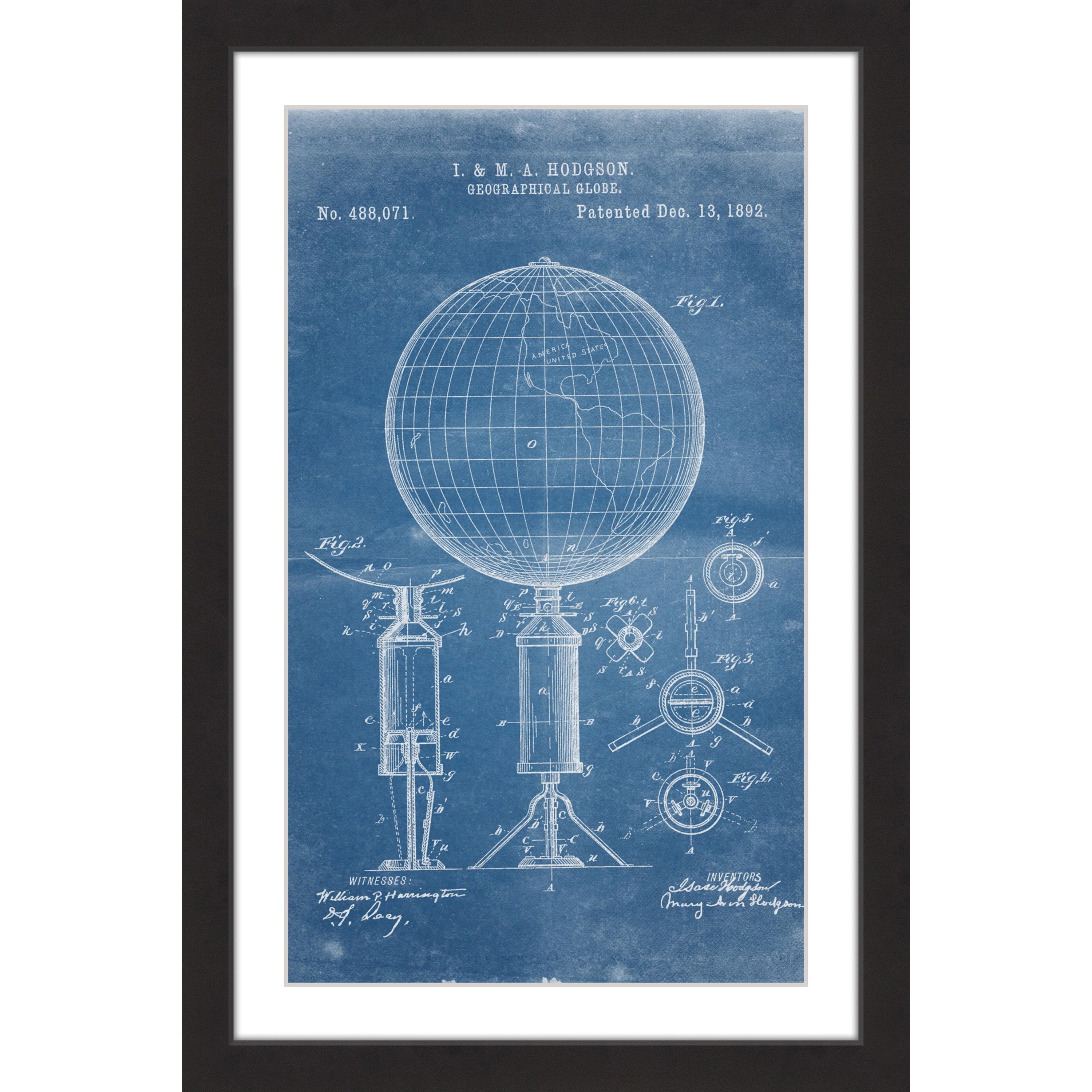 "Globe 1892 Blueprint" Framed Painting Print - Walmart.com