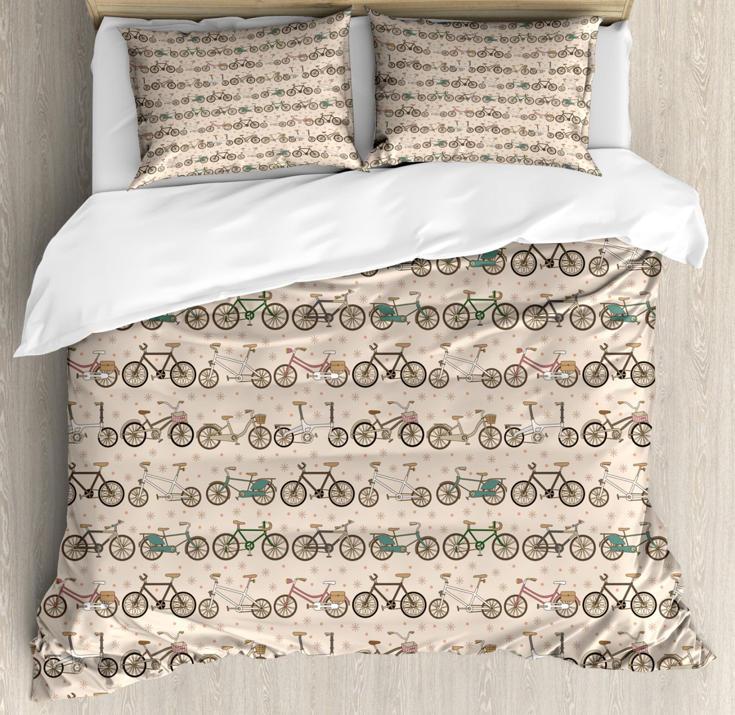 Bicycle King Size Duvet Cover Set, Retro Pattern with Different ...