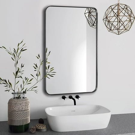 Black Bathroom Mirror, 24x36 Inch Stainless Steel Frame Vanity Mirror ...