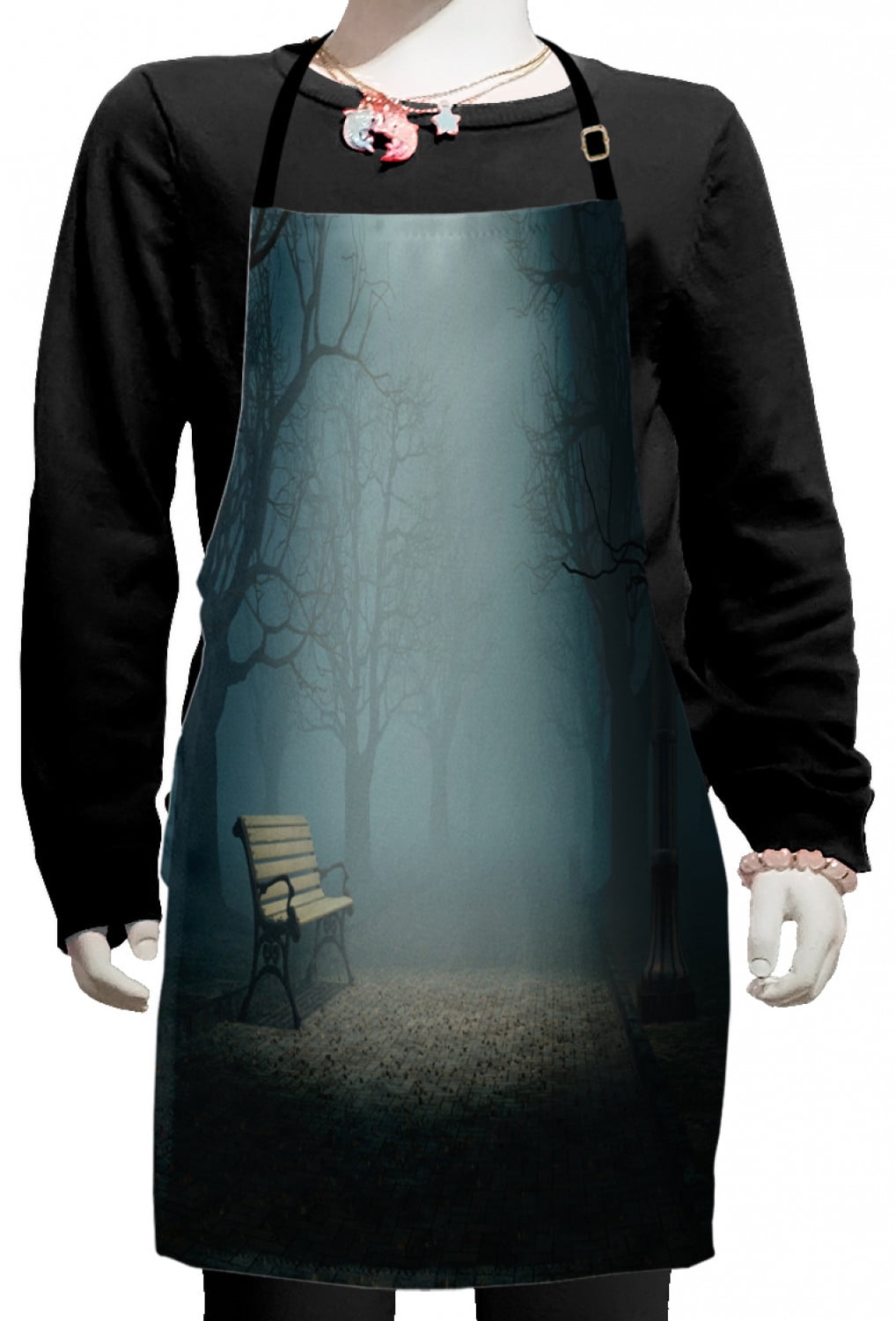 Forest Kids Apron, Bench in the Park on Dark Mysterious Night Scary ...