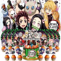 Demon Slayer Party Supplies Cake Topper Decor Banner Backdrop Tableware ...