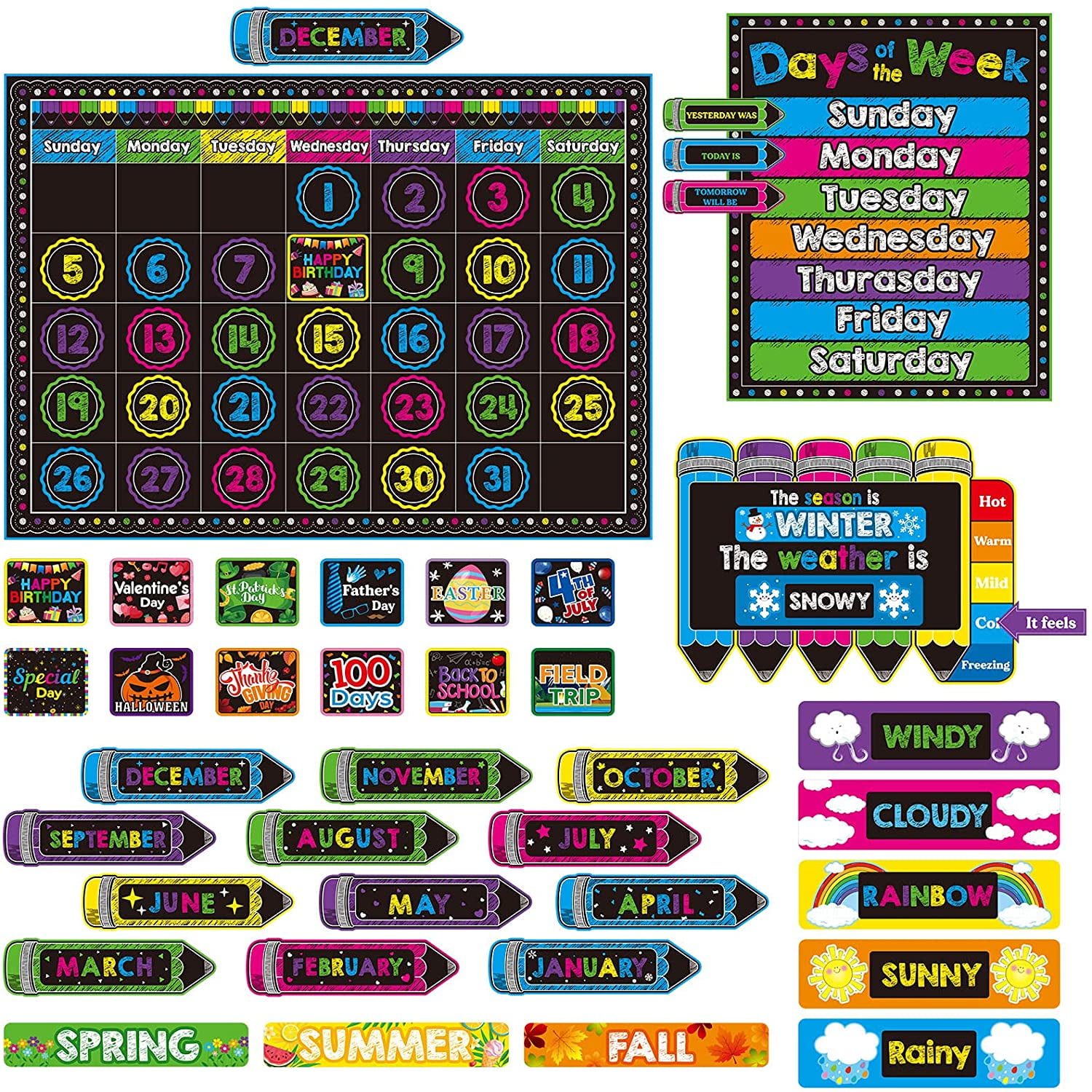 yayagoli Calendar Bulletin Board Set, Calendar Seasons Weather Chart ...