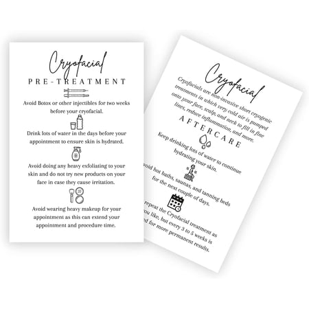 CryoFacial Pre-Treatment & Aftercare Cards | 30 Pack | 4x6" inch ...