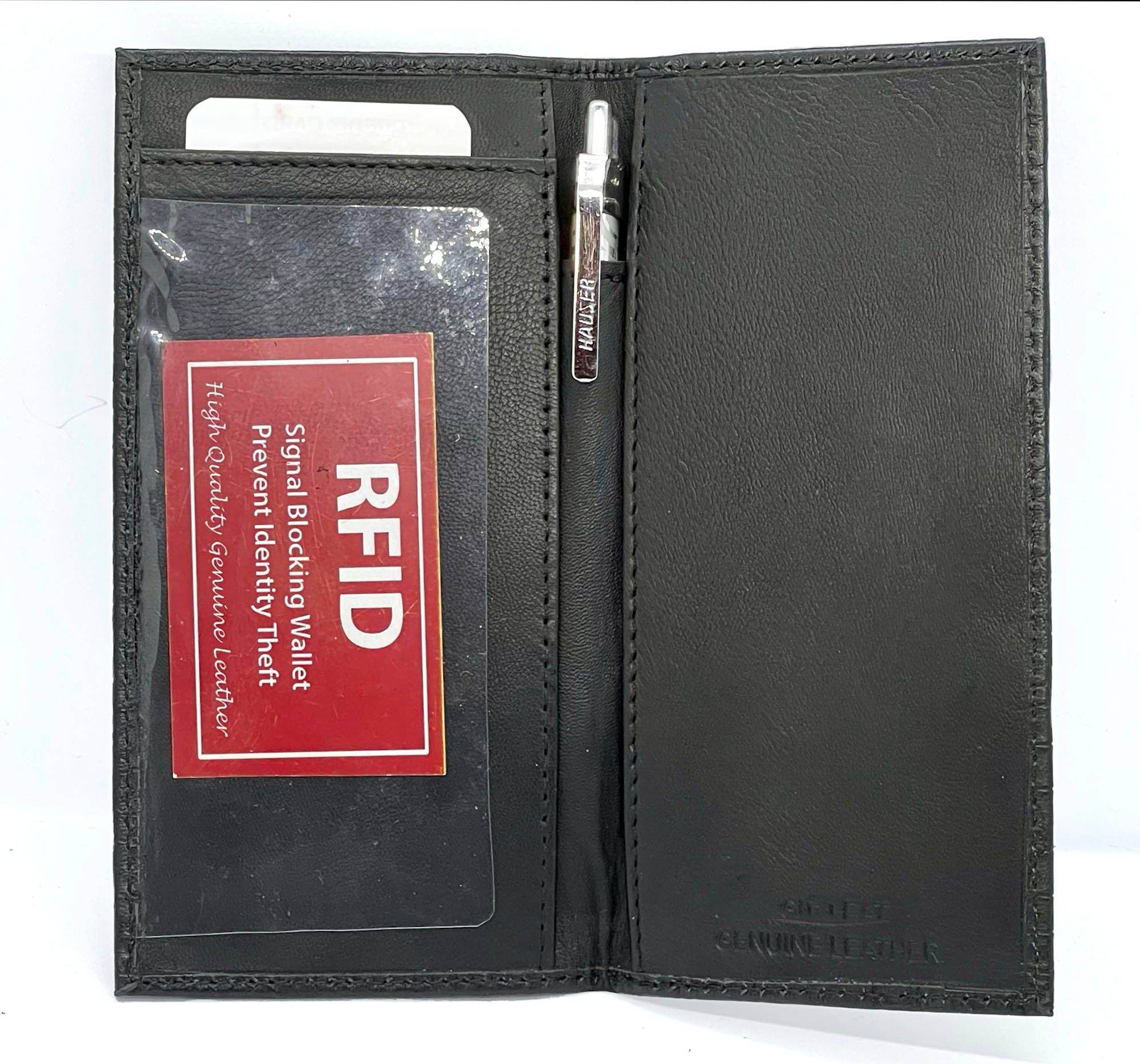 Genuine Leather Standard Plain Checkbook Cover Long Wallet Men Women ...