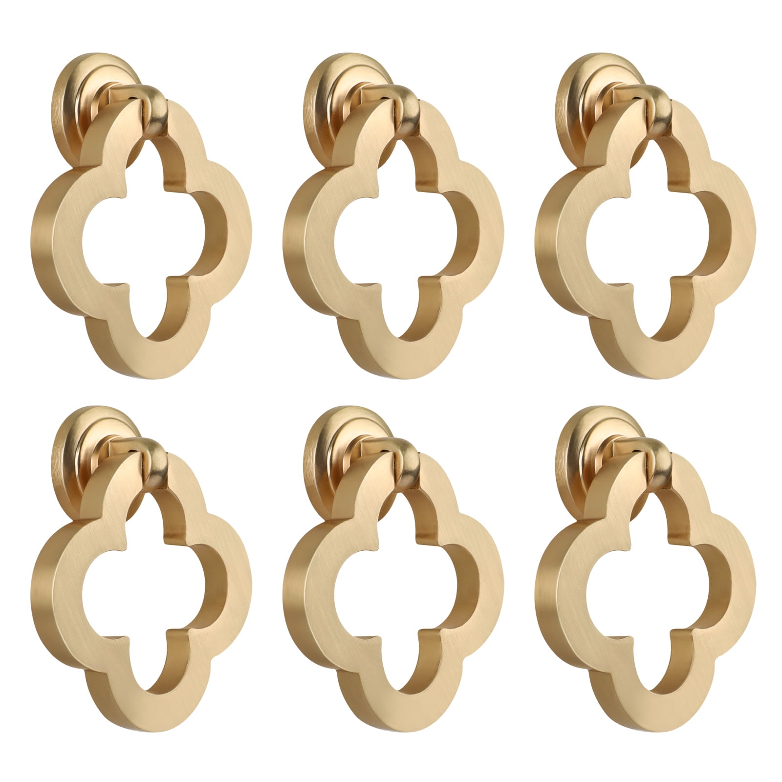 6 Pack Brushed Brass Drawer Knob Drop Ring Cabinet Pulls Door Handles ...