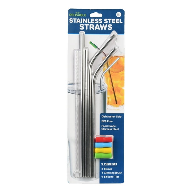 4th Utensil Reusable Silver Stainless Steel Straw Set - Walmart.com