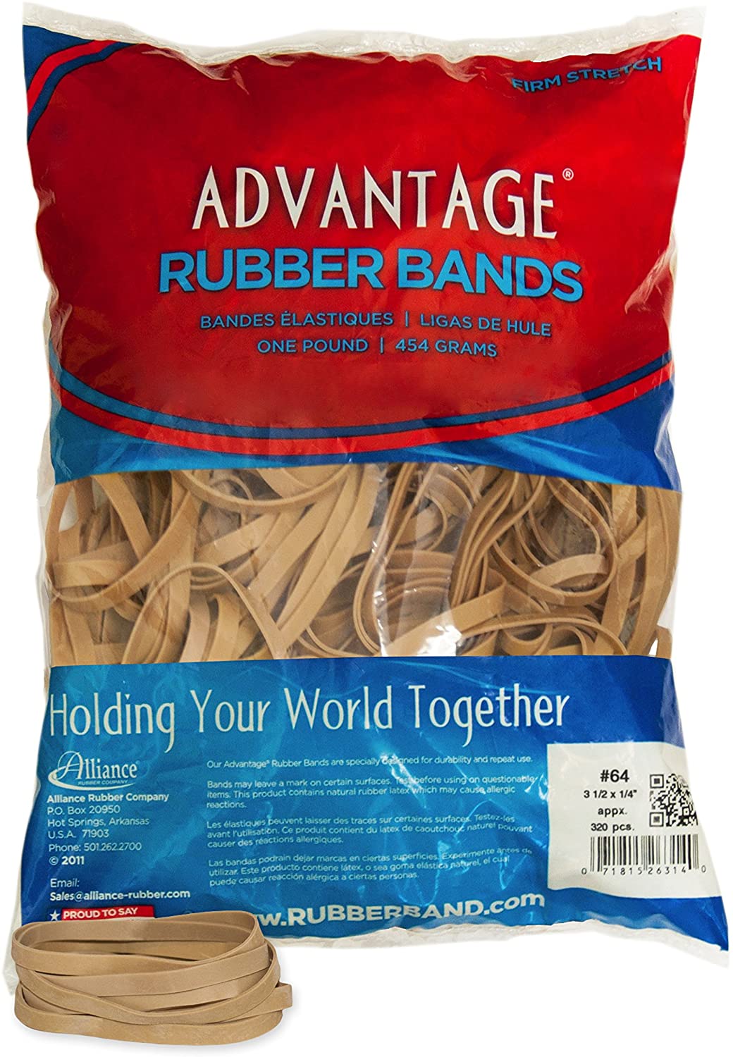 Alliance Rubber 26644 Advantage Rubber Bands Size #64, 1 lb Bag ...