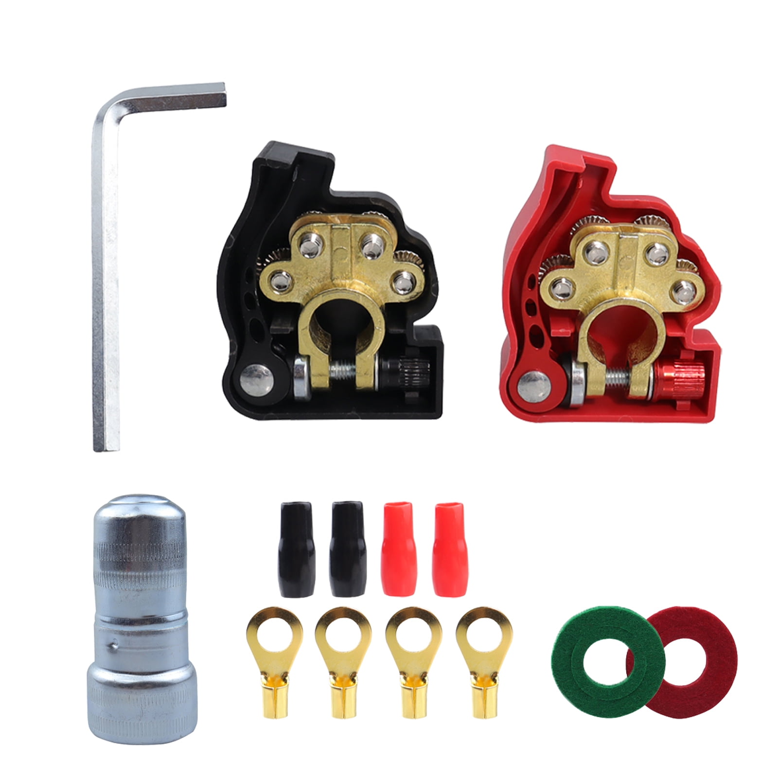 Furvclv 2Pcs Car Battery Terminal Connector Kit 4 Way Positive Negative ...
