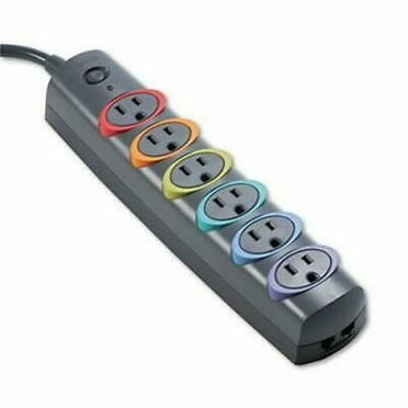 SmartSockets Color-Coded Strip Surge Protector 6 Outlets, 6 ft Cord ...