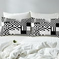 Black and White Comforter Set Plaid Patchwork Grid Bedding Full Size ...