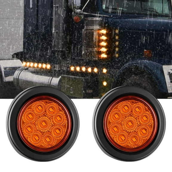 2 Inch Round Marker Light 2PCS Red 9LED LED Indicator Clearance Lights ...
