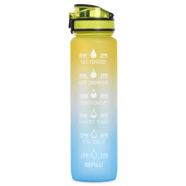 Mainstays 32 fl oz Rich Black Solid Print Plastic Water Bottle with 2 ...