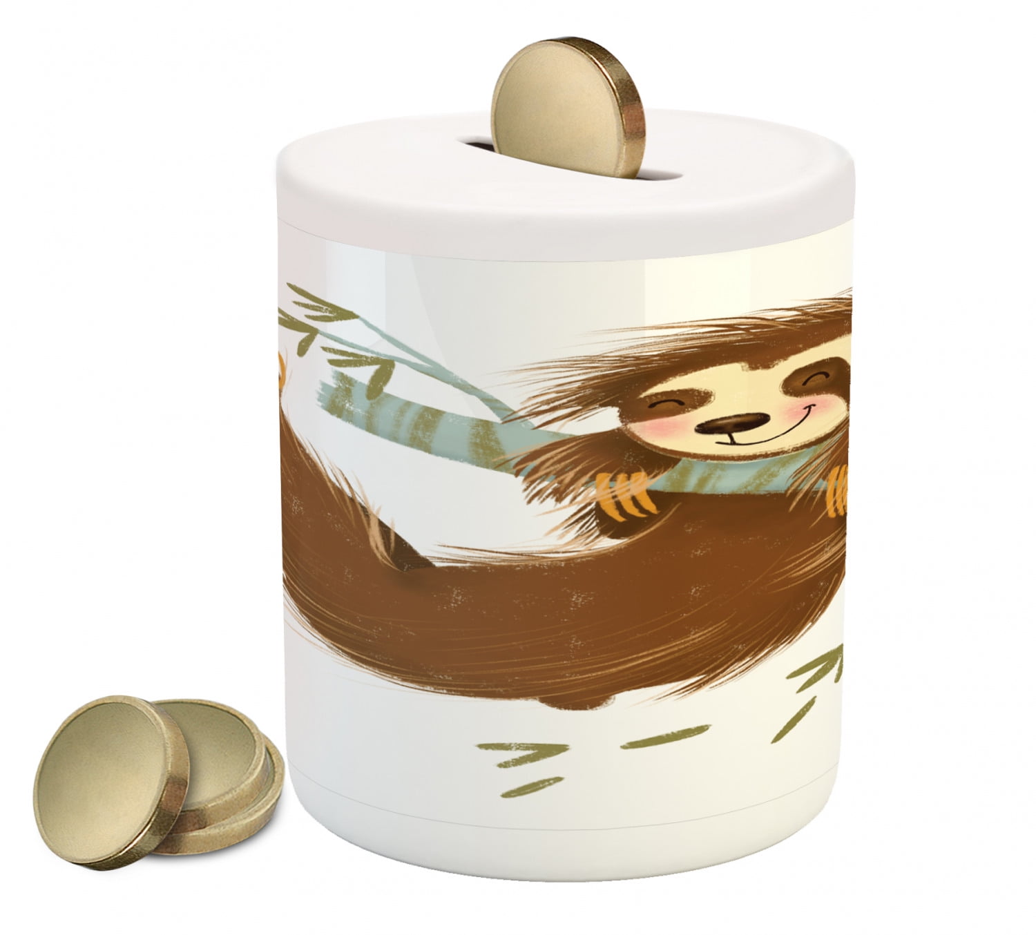 Sloth Piggy Bank, Happy Cheerful Animal Swinging on Tree Branch Hand ...