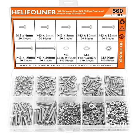 Helifouner 560 Pieces M3 X 4Mm 6Mm 8Mm 10Mm 12Mm 16Mm 20Mm, Phillips Pan Head Machine Screws ...