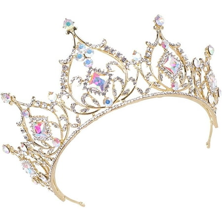 Baroque Bride Crown Queen Red Golden Alloy Crystal AB Rhinestone ...