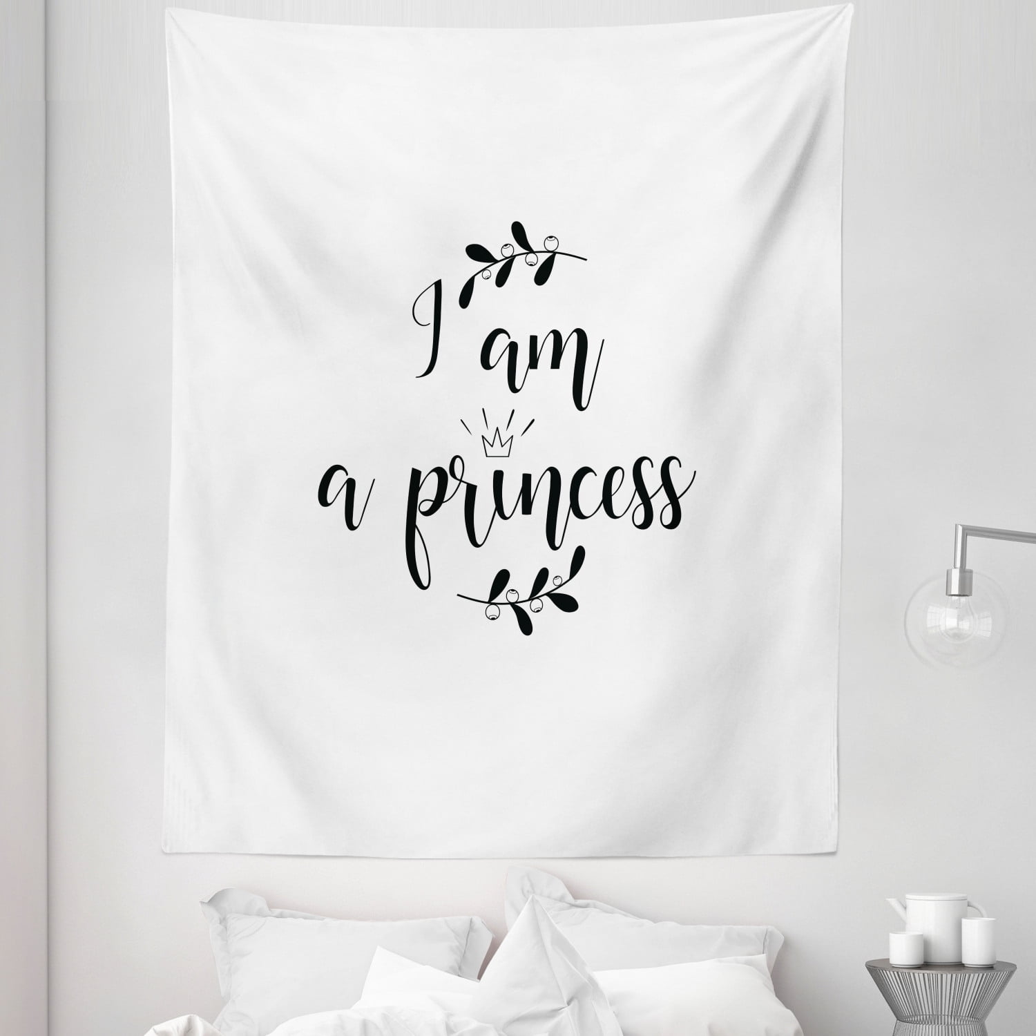 Cartoon Tapestry, Monochrome Hand Writing Style Words with Olive Branch ...