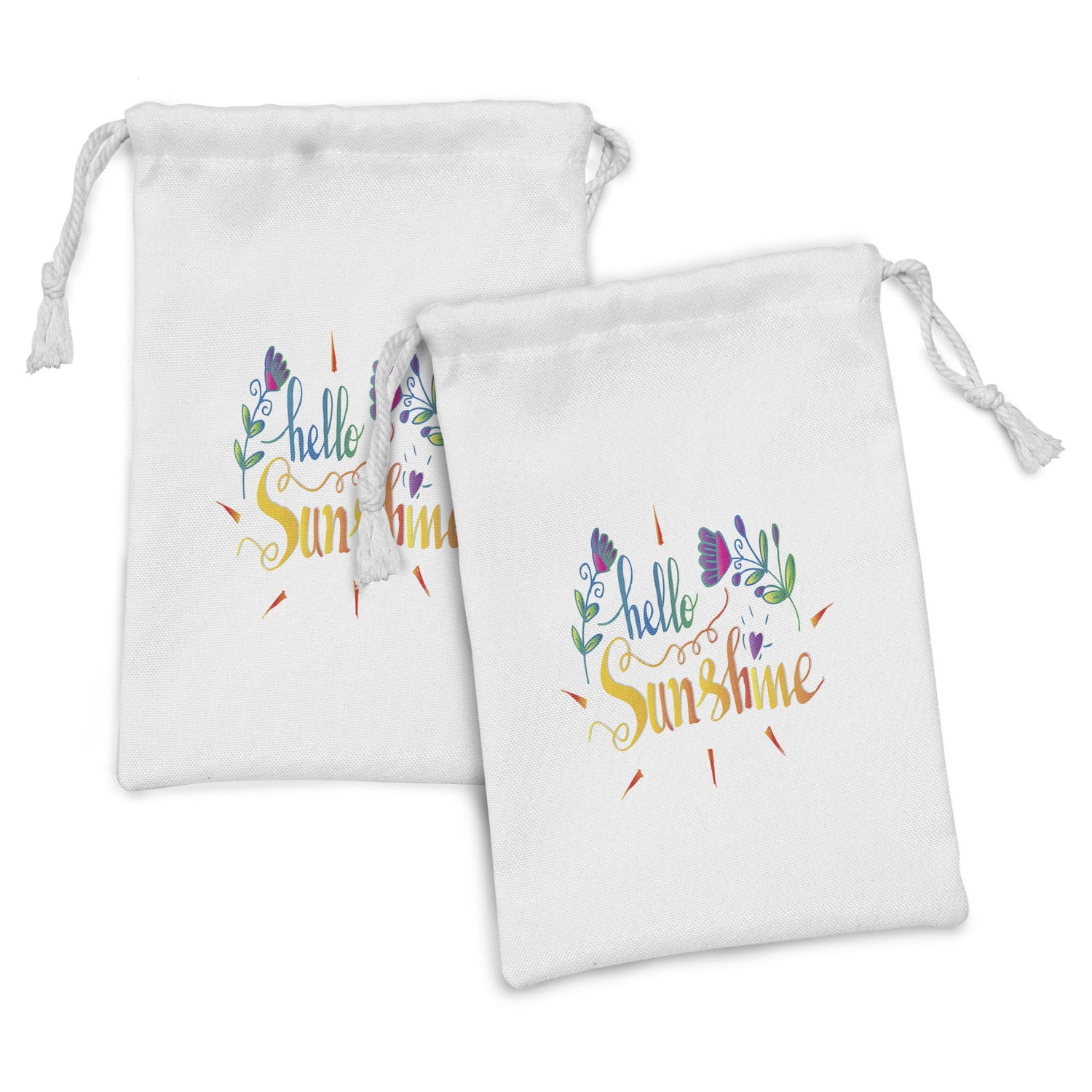 Hello Sunshine Fabric Pouch Set of 2, Cursive Text Design with Bloom ...