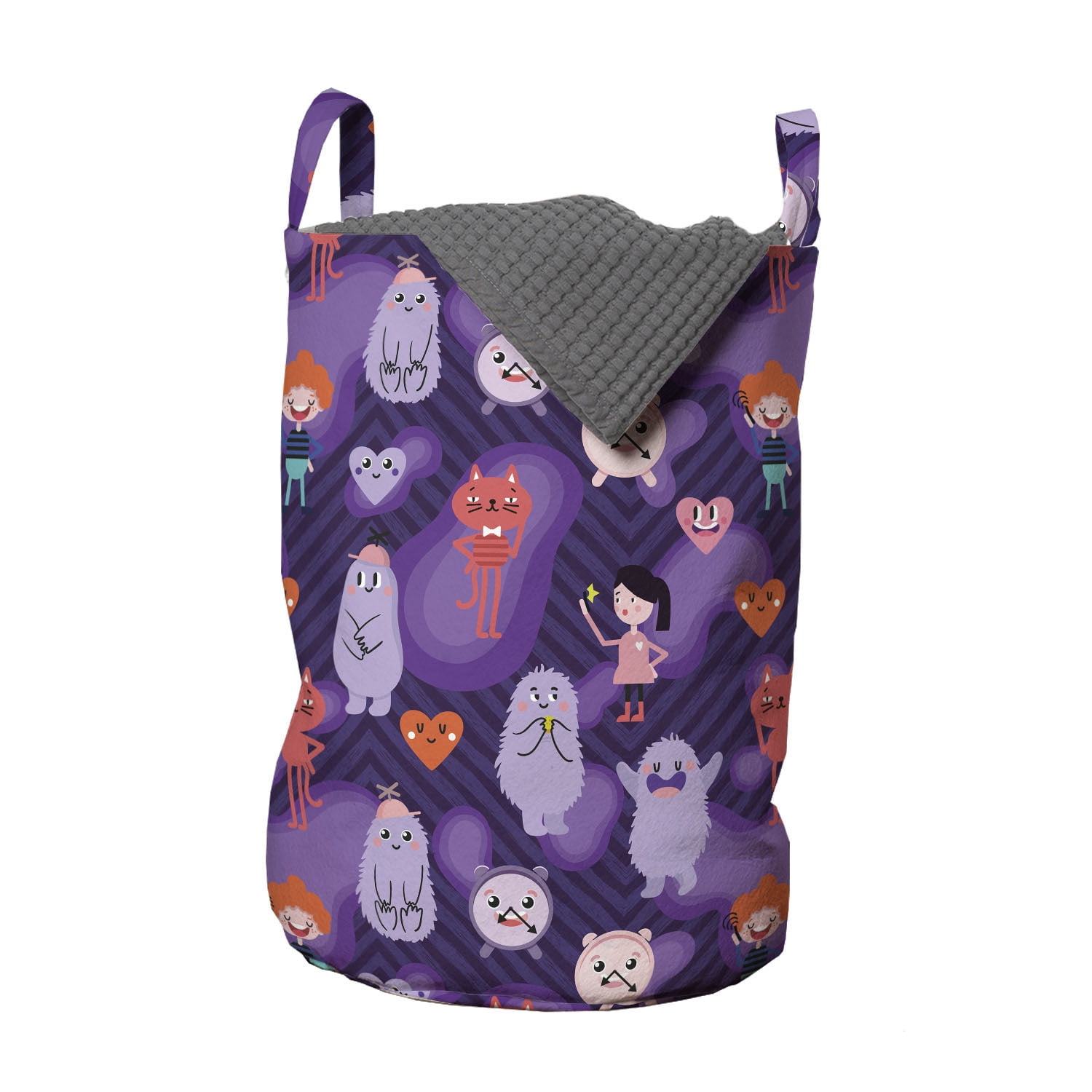 Cartoon Laundry Bag, Funky Hearts Creatures Little Girls and Boys Cats ...