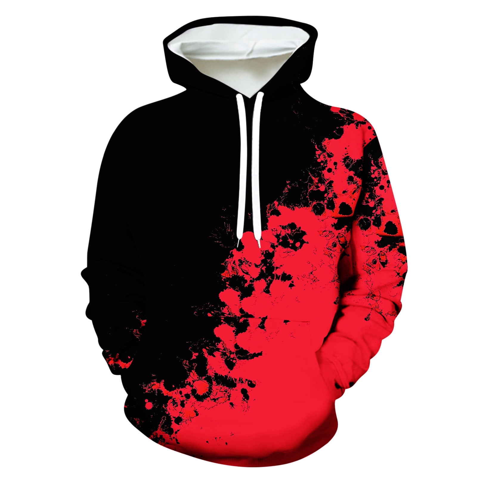 Atogsazn Mens Printed Sweatshirt Casual Long Sleeve Pullover Hoodies Loose Hooded Drawstring Sweater Wine L Fashion