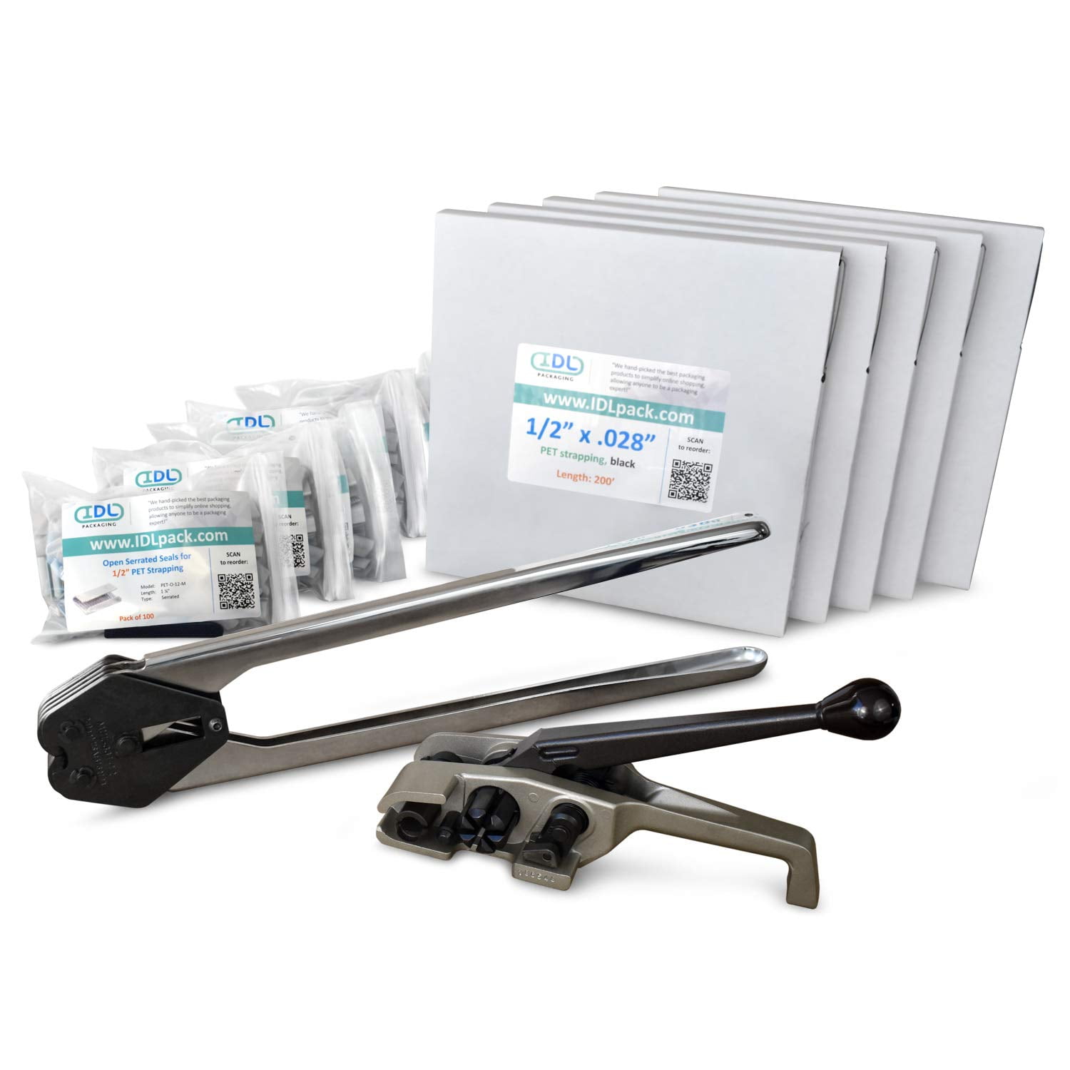 IDL Packaging 1/2" x 1000' PRO Polyester (PET) Strapping Kit, 760 lbs. Break Strength - Include ...